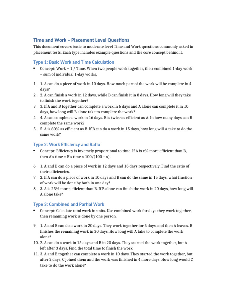 Time and Work Placement Questions | PDF | Ratio