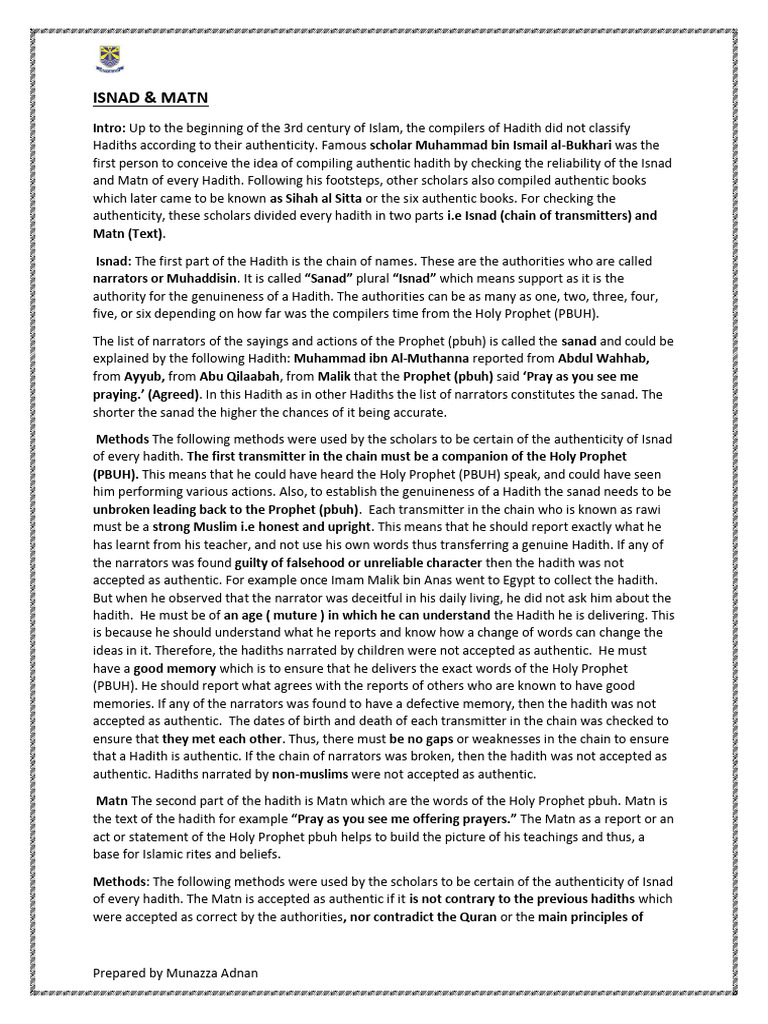 Types and Authenticity of Hadith | PDF | Hadith | Islamic Jurisprudence