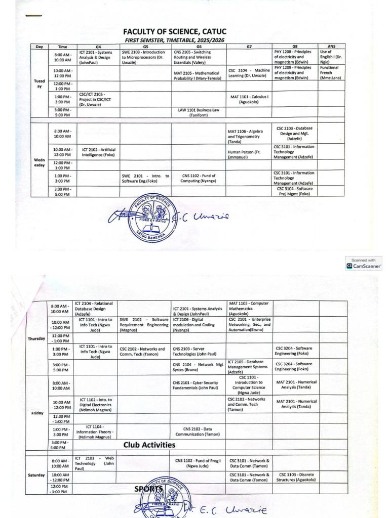1st Semester Time Table | PDF