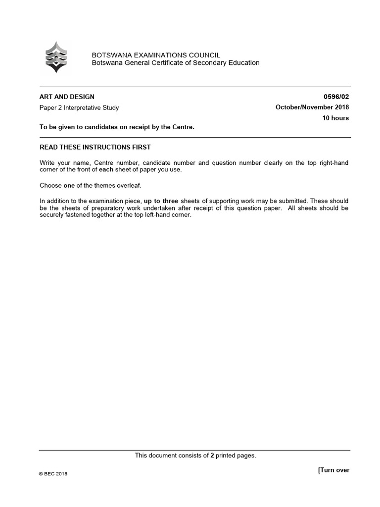 Art and Design Exam Instructions | PDF