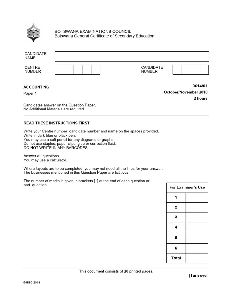BGCSE Accounting Past Paper 2018 | PDF | Debits And Credits | Business