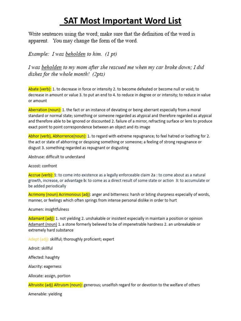 Essential SAT Vocabulary Word List | PDF