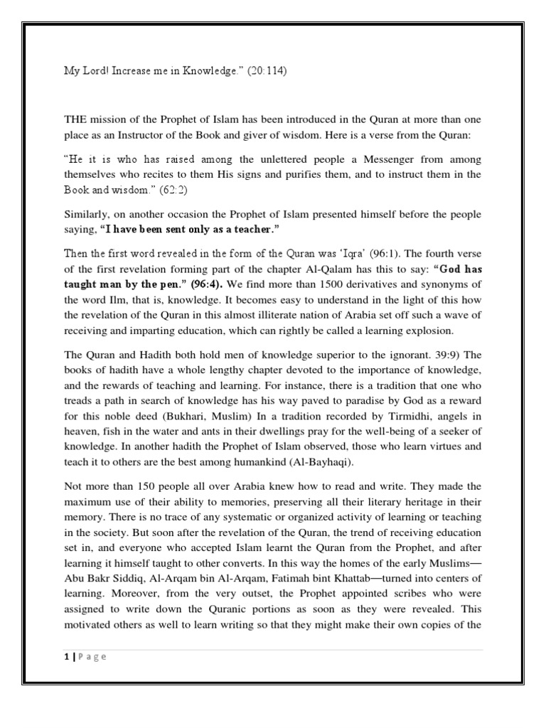 Education in Islam | PDF | Muhammad | Quran
