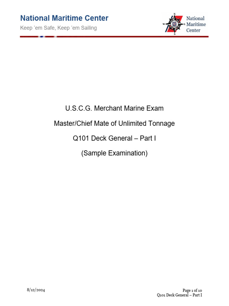 U.S.C.G. Merchant Marine Exam Q101 Deck General | PDF | Sea Captain ...