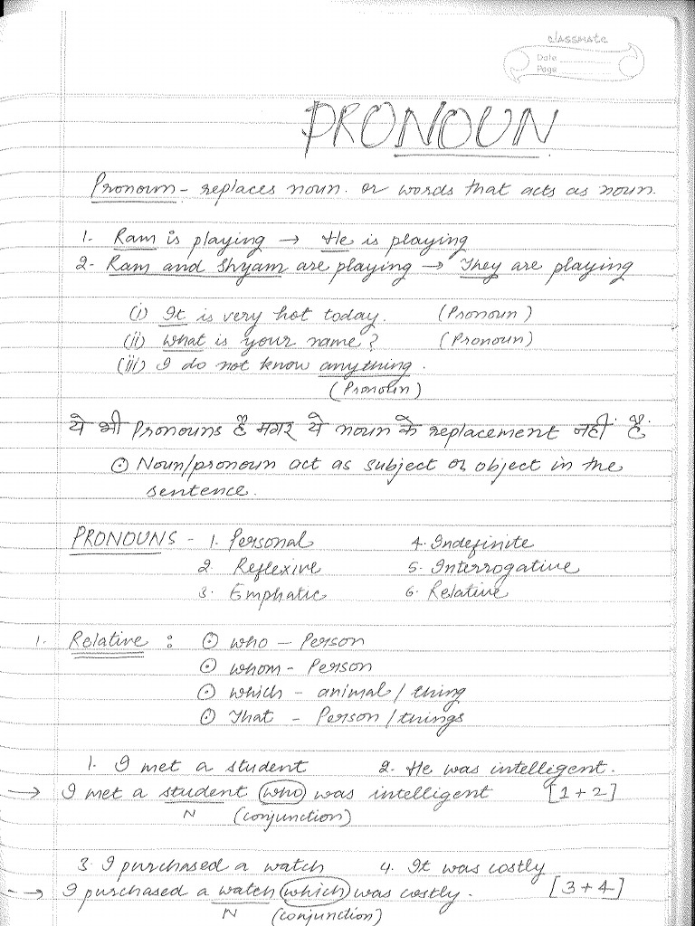 Pronoun Handwritten Notes Paid Class | PDF