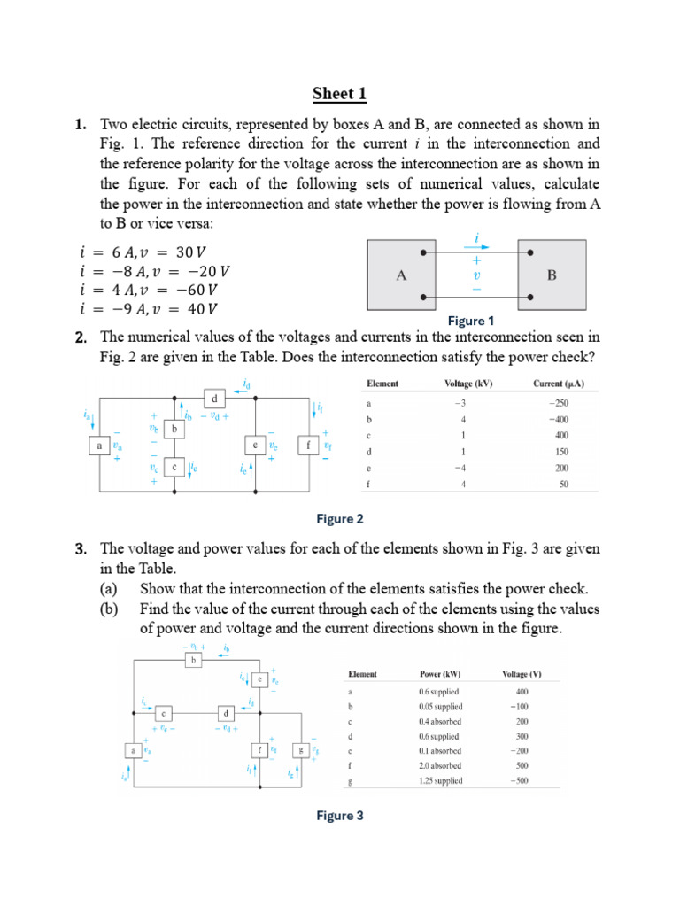 Sheet - 1 - (Ohms Law and Power Calculations) | PDF