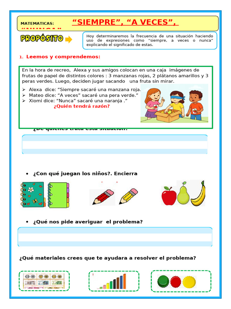 U7 S1 Ficha D4 Mat Siempre A Veces Nunca | PDF