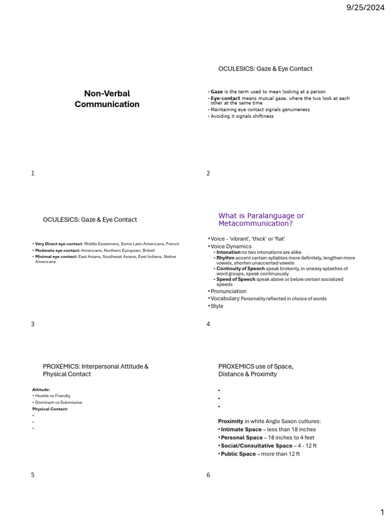 Non-Verbal Communication - Handouts | PDF | Nonverbal Communication ...