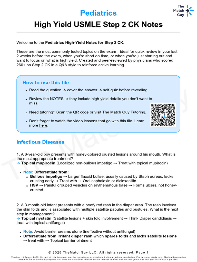 High-Yield Pediatrics Notes for Step 2 CK | PDF | Clinical Medicine ...