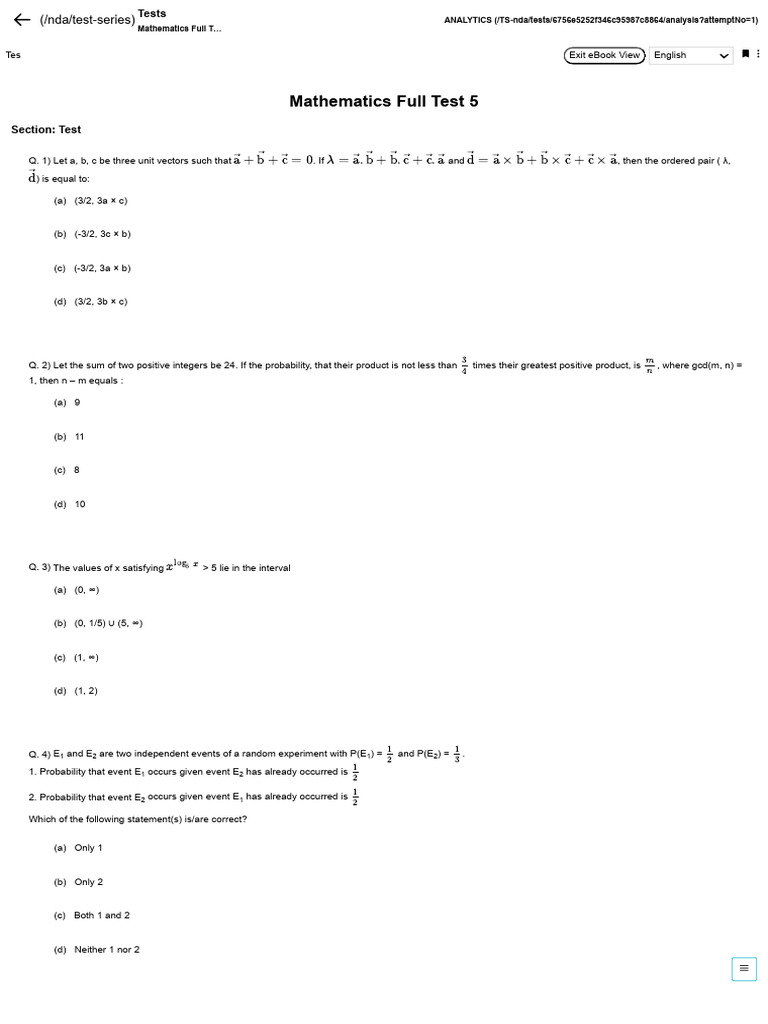 Mathematics Full Test Questions | PDF | Numbers | Matrix (Mathematics)