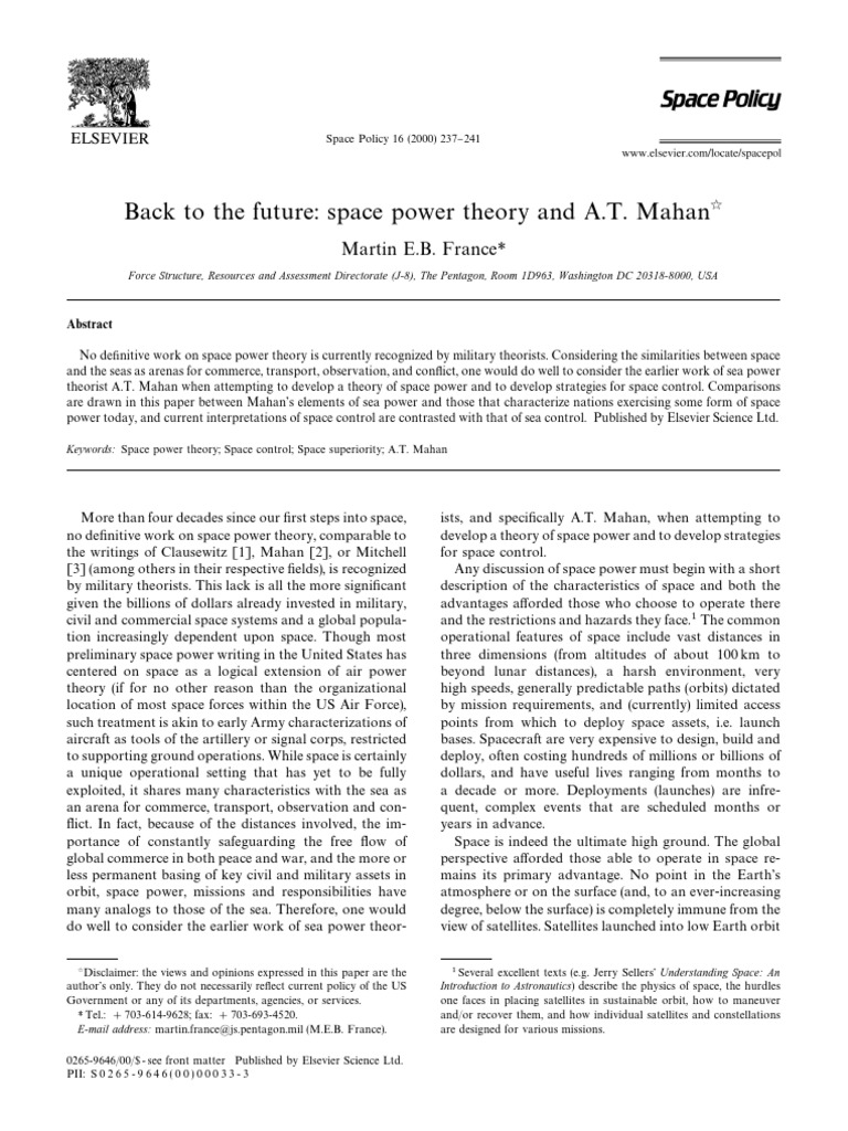 Space Power Theory and A.T. Mahan | PDF | Satellite | Outer Space