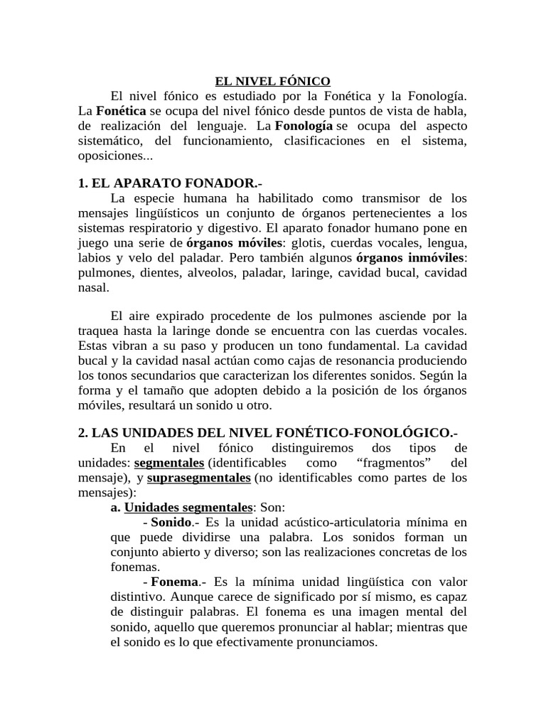 Comprendiendo el Nivel Fónico en Español | PDF | Vocal | Fonética