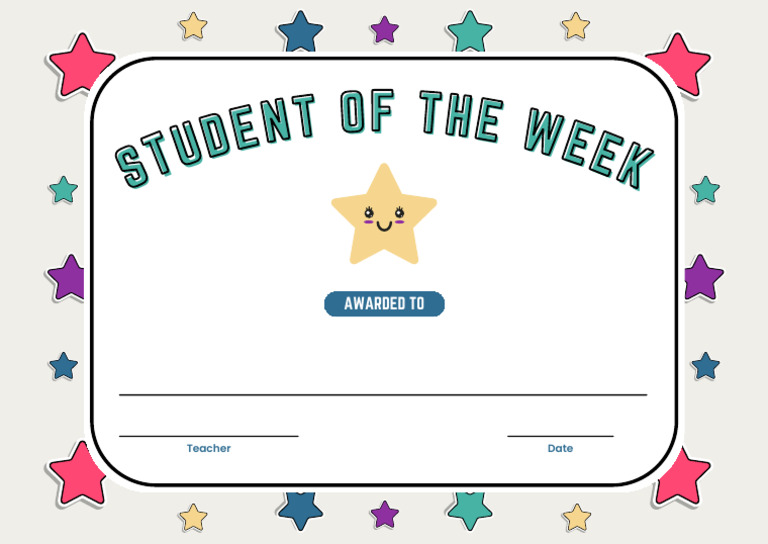 Star Student of the Week Award Certificate in Fun Colorful Illustrative ...