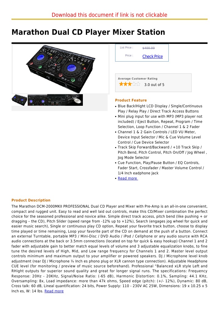 Marathon Dual CD Player Mixer Station | PDF | Disc Jockey | Headphones