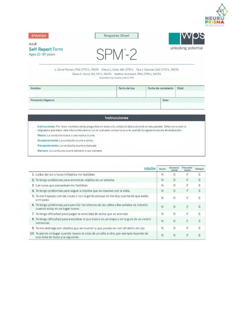 SPM 2 Adult Self Report | PDF