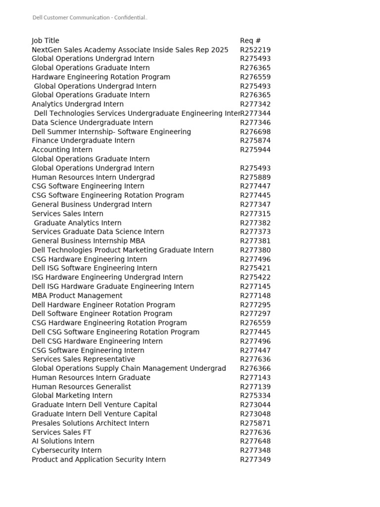Dell Job Postings For Fall 2025 TAMU Business Career Fair | PDF ...