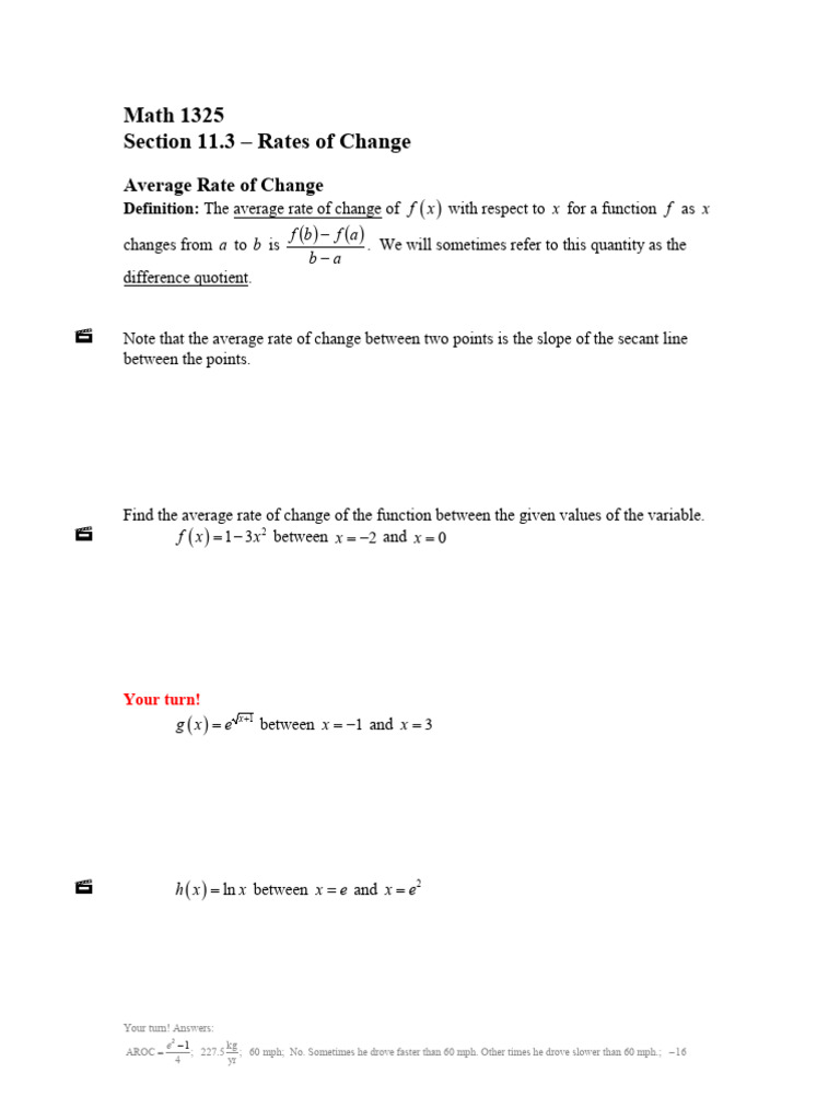 Section 11.3 - Rates of Change | PDF | Derivative | Speed
