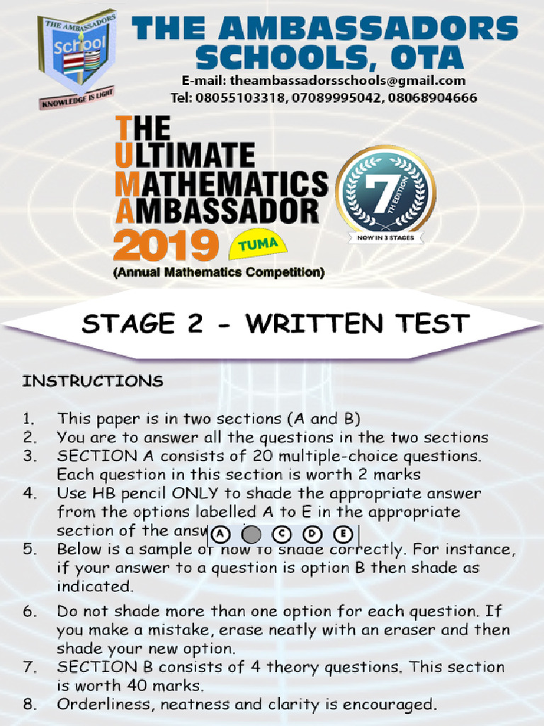 TUMA 2019 Stage 2 Written Test QP | PDF