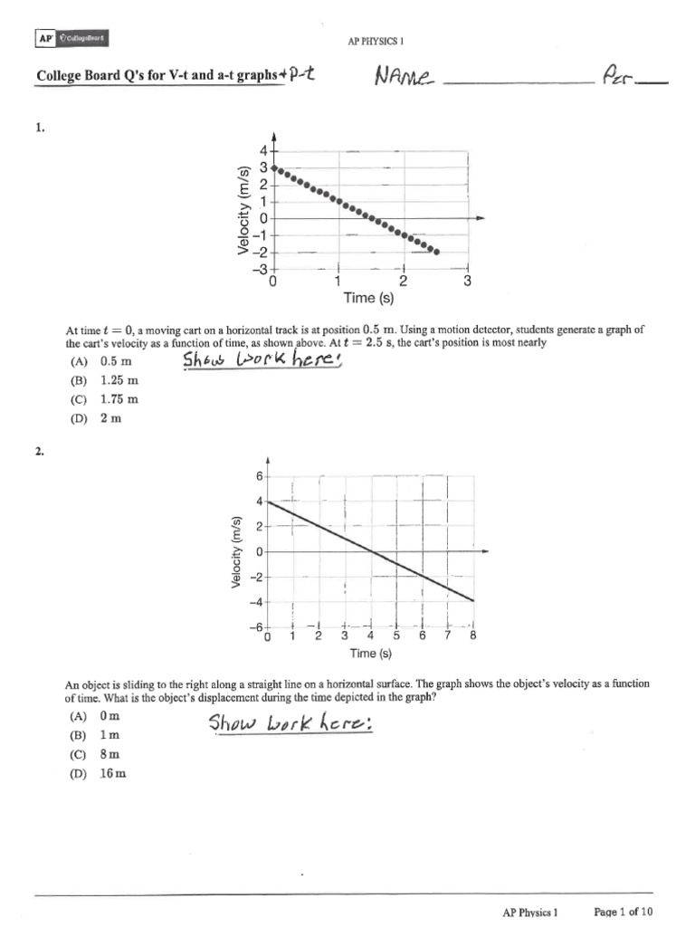 College Board Q's For Motion Thru A-T Graphs | PDF | Velocity ...