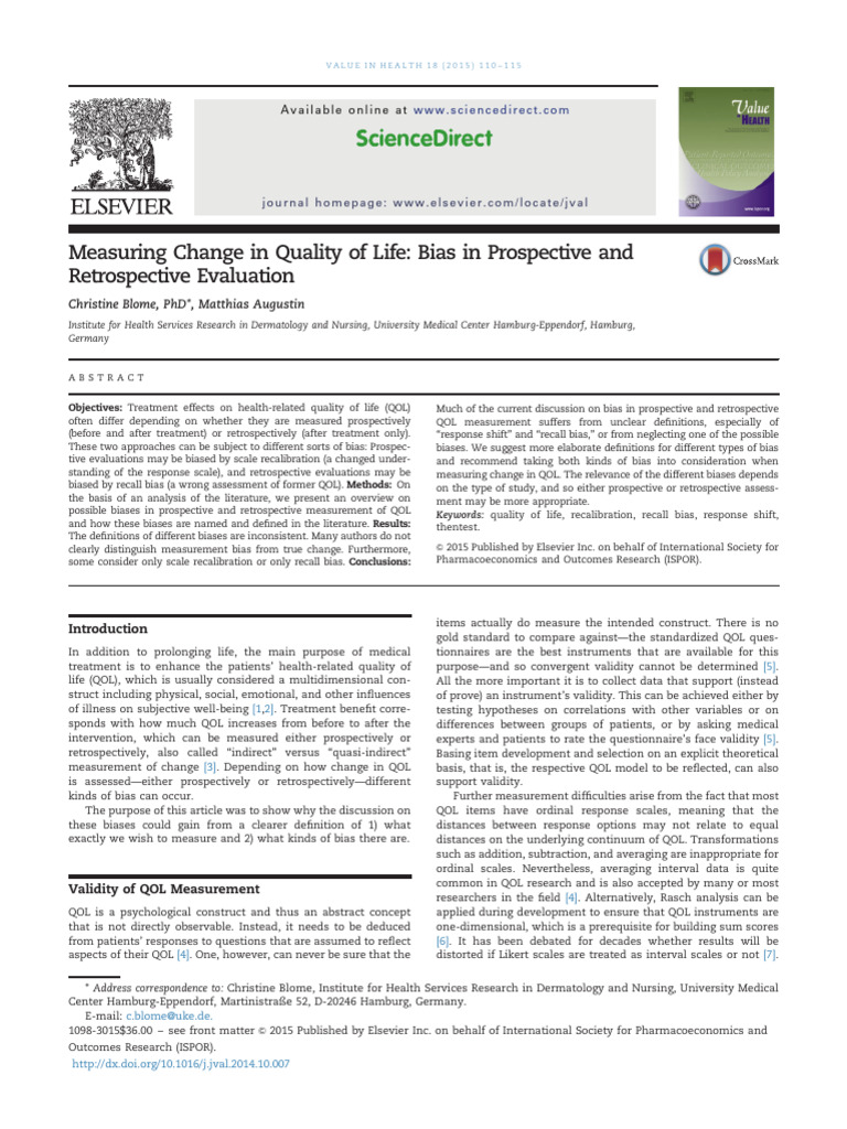 Measuring Change in Quality of Life | PDF | Validity (Statistics ...