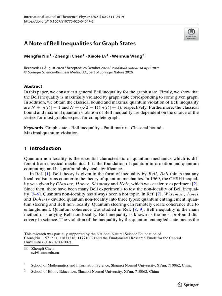 Bell Inequalities for Graph States | PDF | Vertex (Graph Theory ...