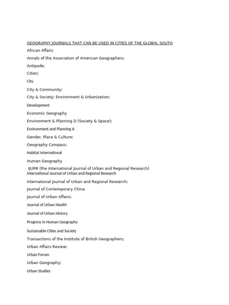 Urban Geography Journals | PDF