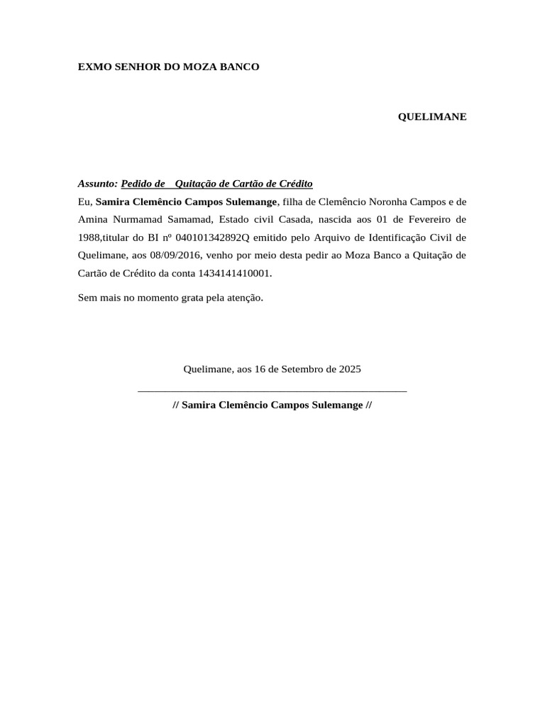 Pedido de Quitação de Cartão de Crédito | PDF
