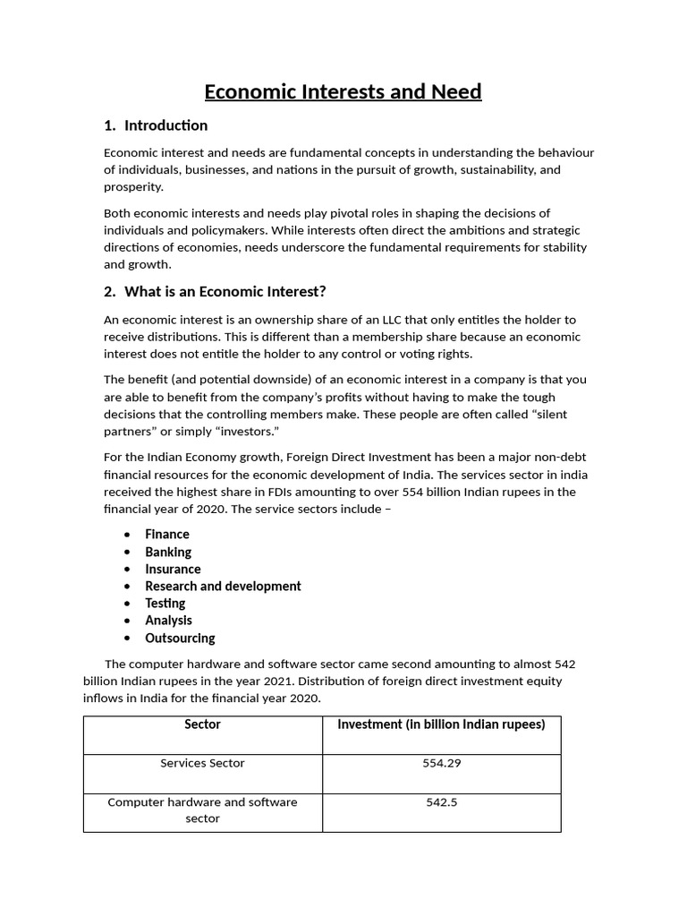 Economic Interests and Need | PDF | Foreign Direct Investment ...
