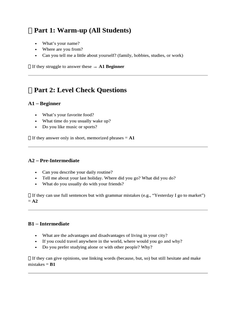 Speaking Placement Test | PDF
