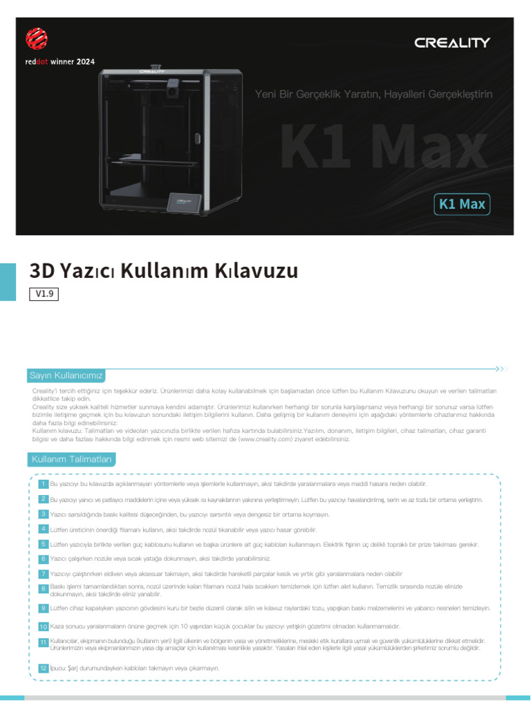 K1 Max-SM 002 User Manual TR | PDF