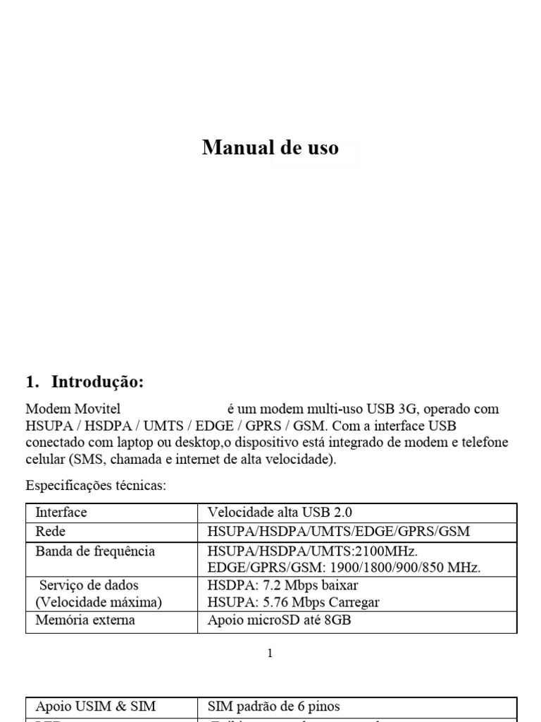 Manual do Modem Movitel E173Eu-1 | PDF | USB | 3G