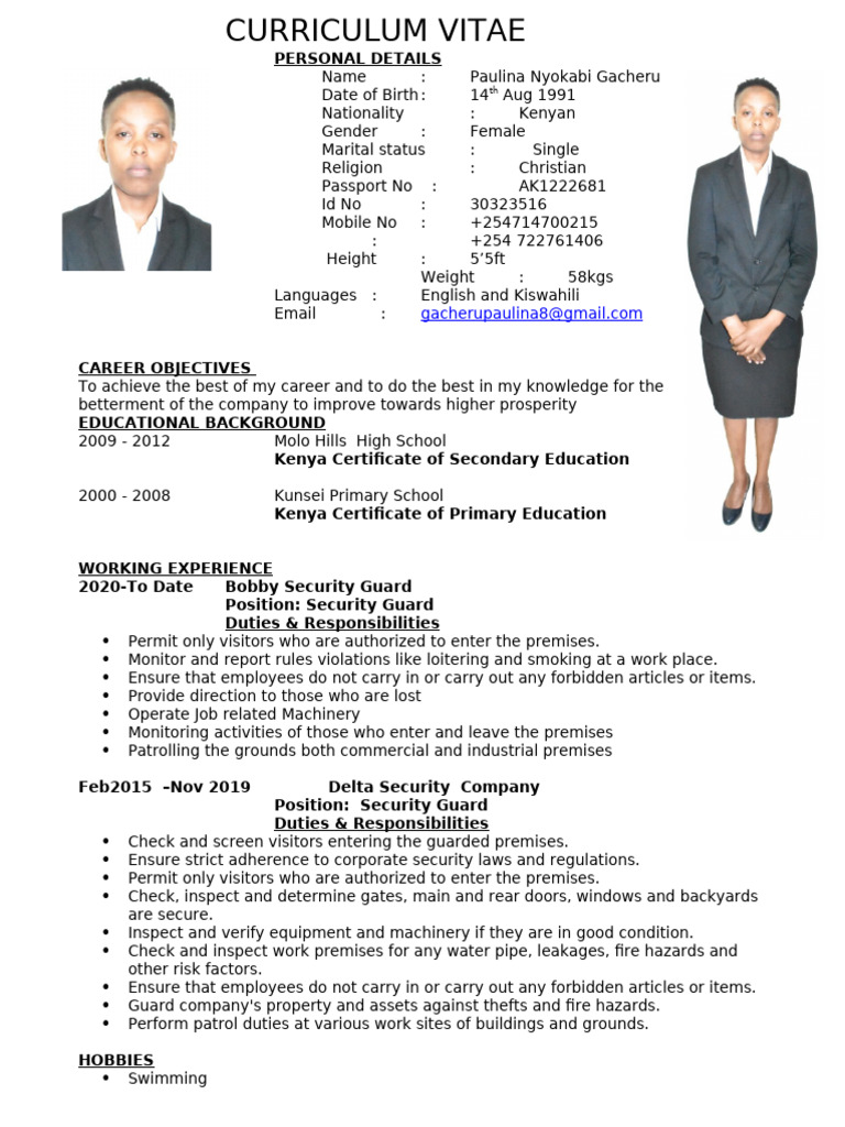 Paulina Nyokabi Gacheru - Security Guard | PDF | Security Guard