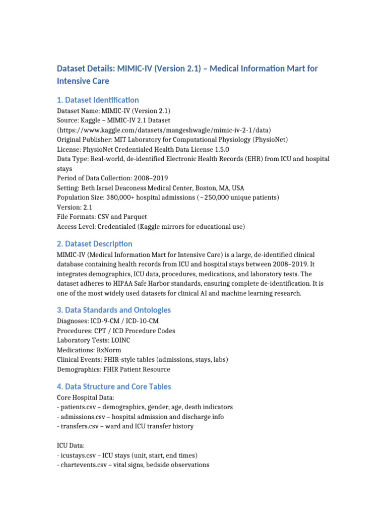 MIMIC-IV Dataset Overview and Details | PDF | Intensive Care Unit ...