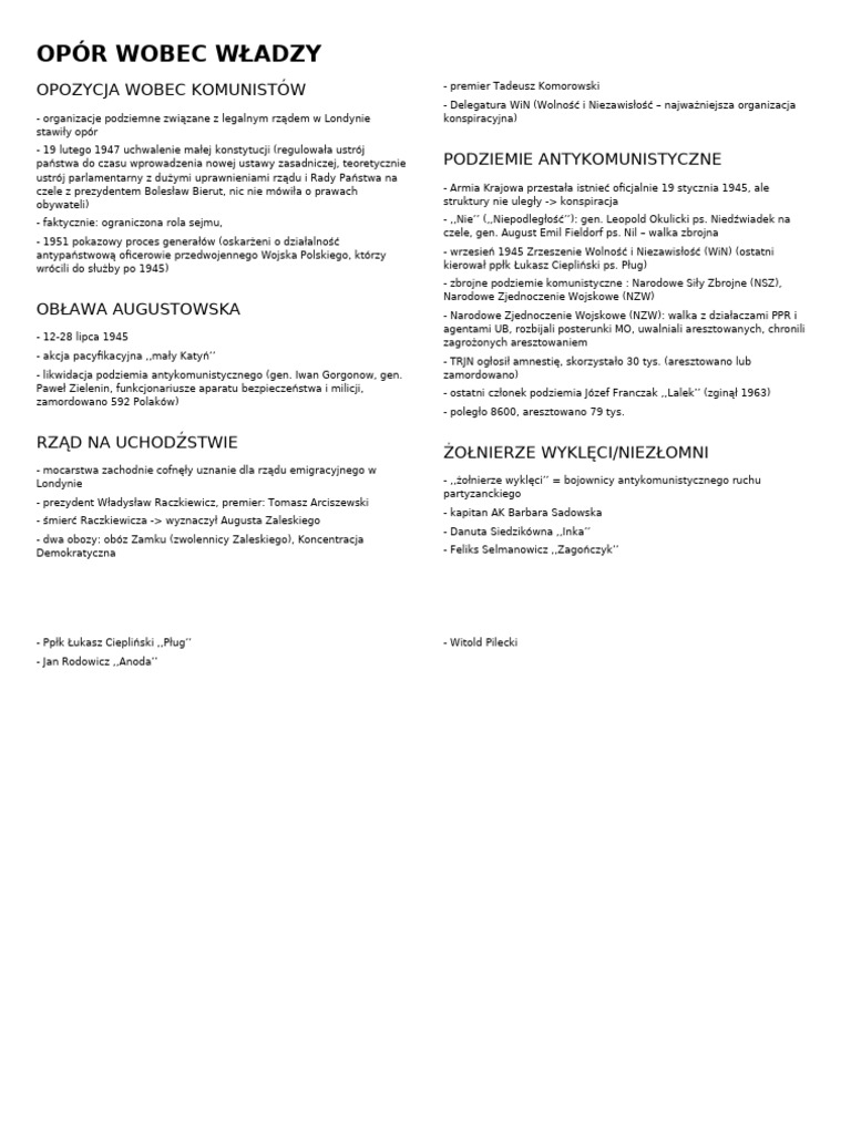 Opór Wobec Władzy Komunistycznej | PDF