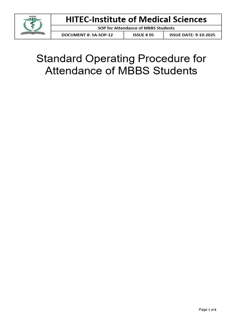 Sop Attendance DT 9 Oct 2025 | PDF | Medical Education | Medicine
