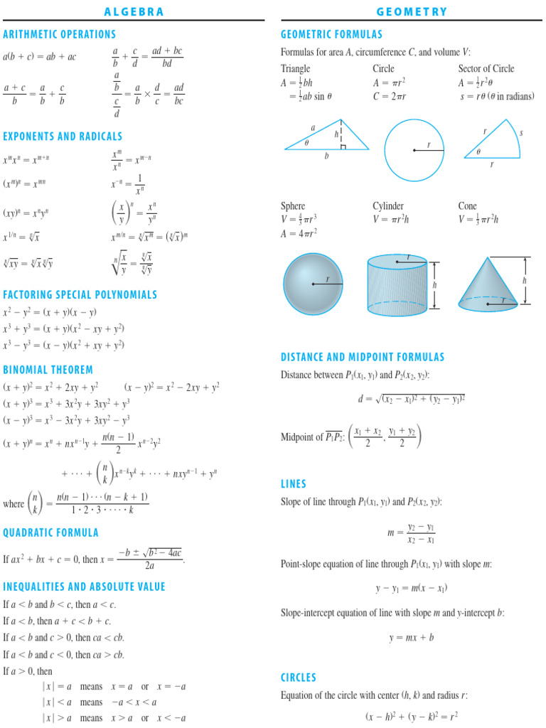 Formula Sheet 5 | PDF | Trigonometric Functions | Trigonometry