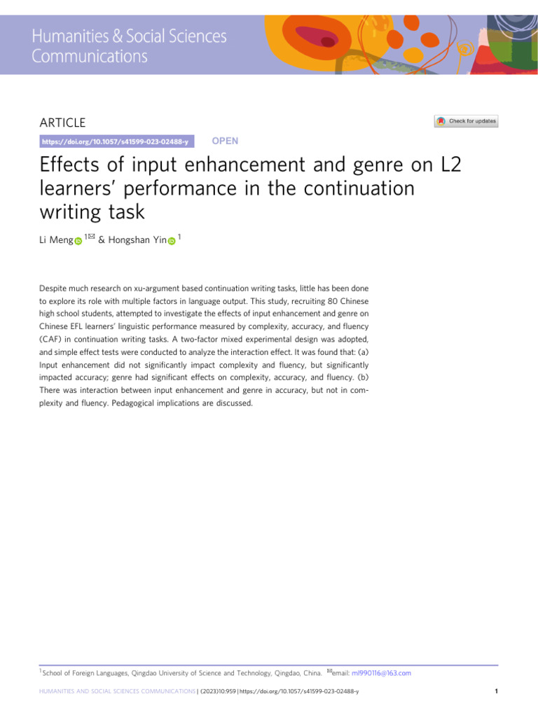 li-meng-effects-of-input-enhancement-and-genre-on-l2 | PDF | Fluency ...