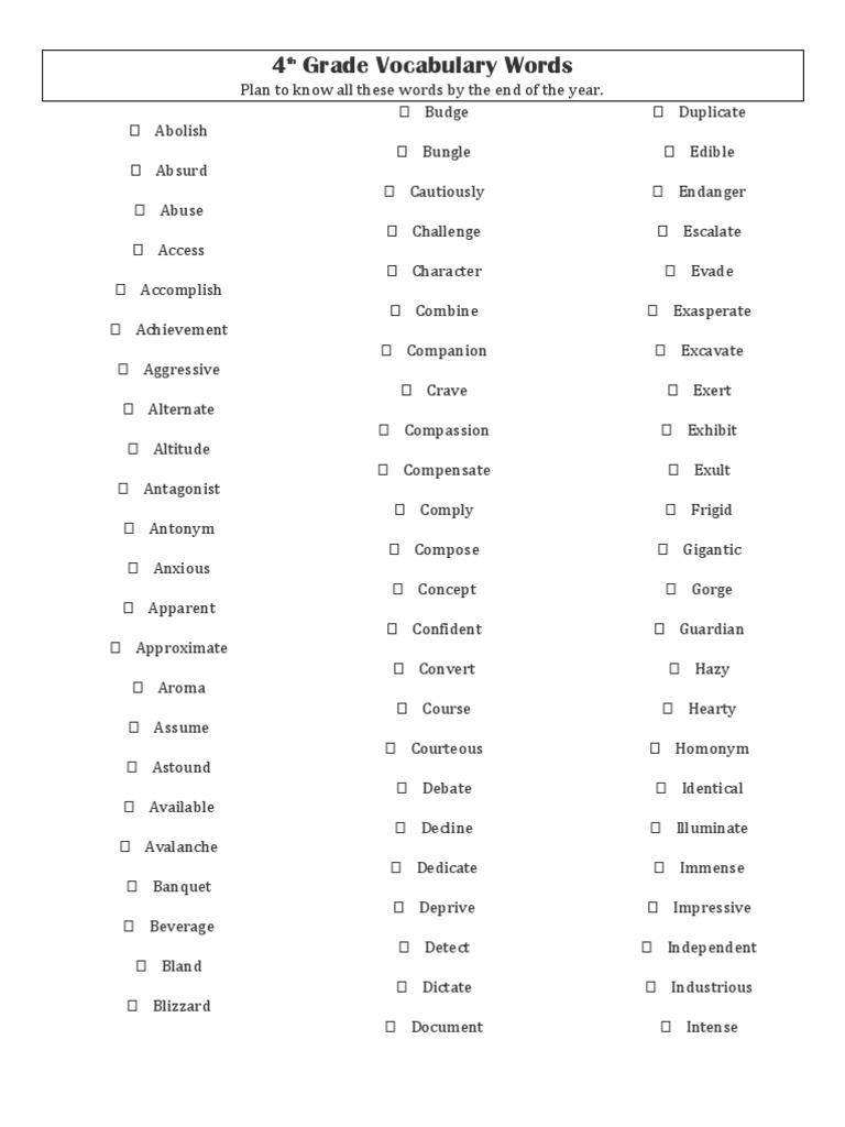 4th Grade Vocabulary Word List | PDF | Poetry | General Fiction