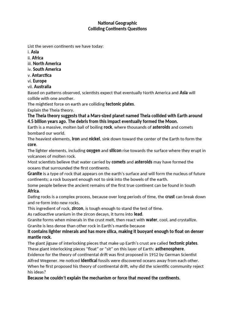 Colliding Continents Questions | PDF | Plate Tectonics | Earth