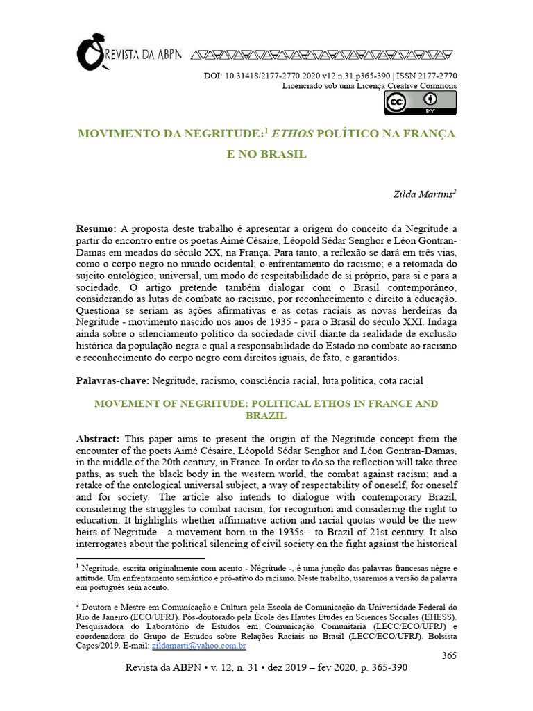 Movimento Da Negritude: Político Na França E No Brasil: Ethos | PDF ...