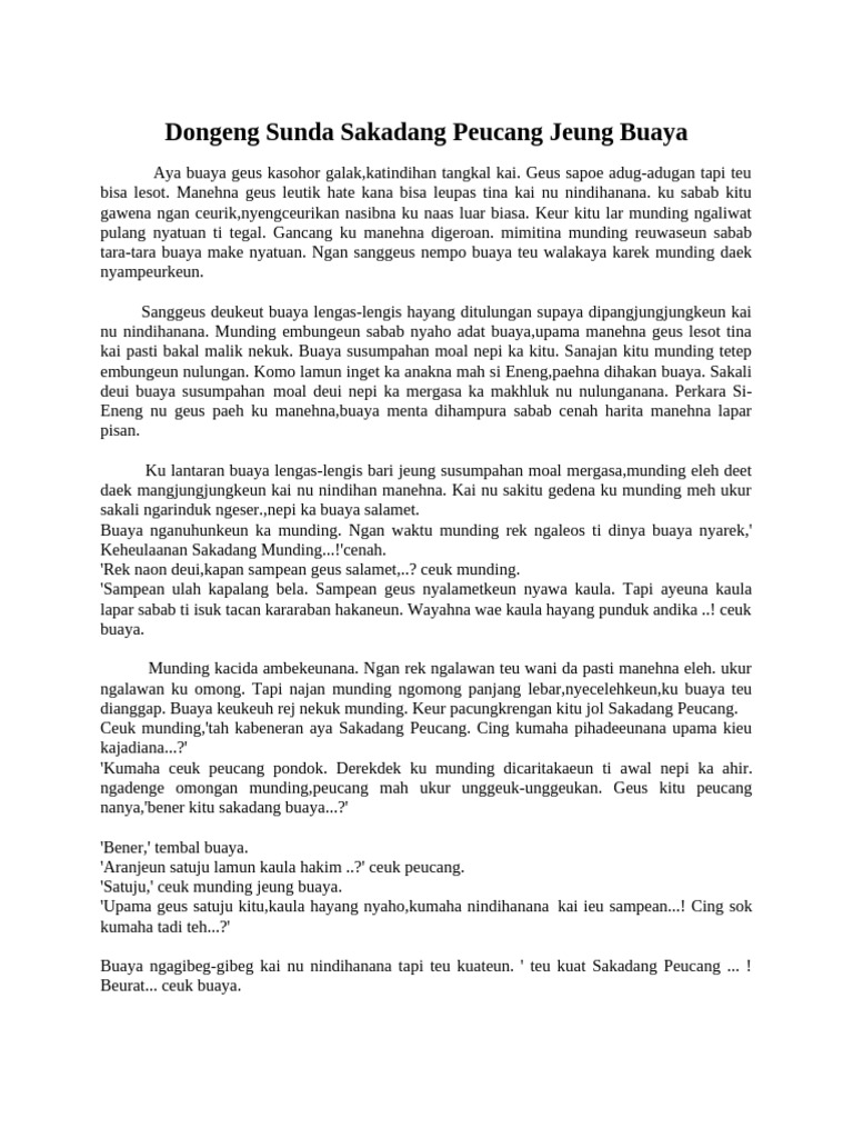 Dongeng Sunda Sakadang Peucang Jeung Buaya | PDF