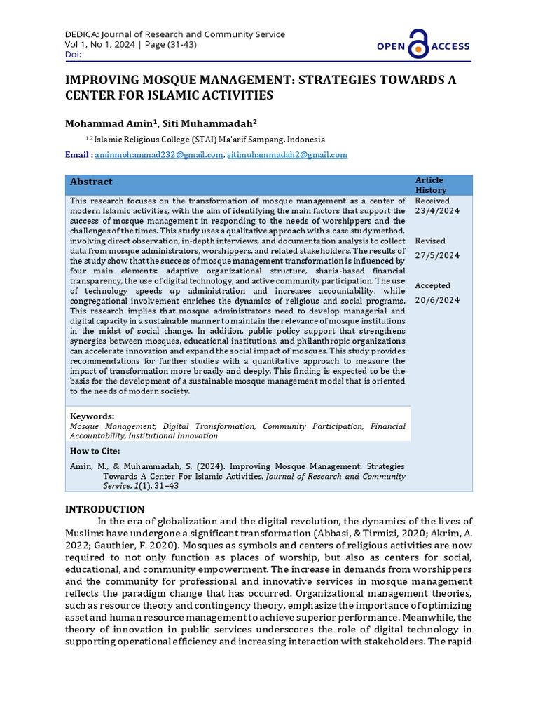 Mosque Management Strategies for Modernization | PDF | Innovation ...