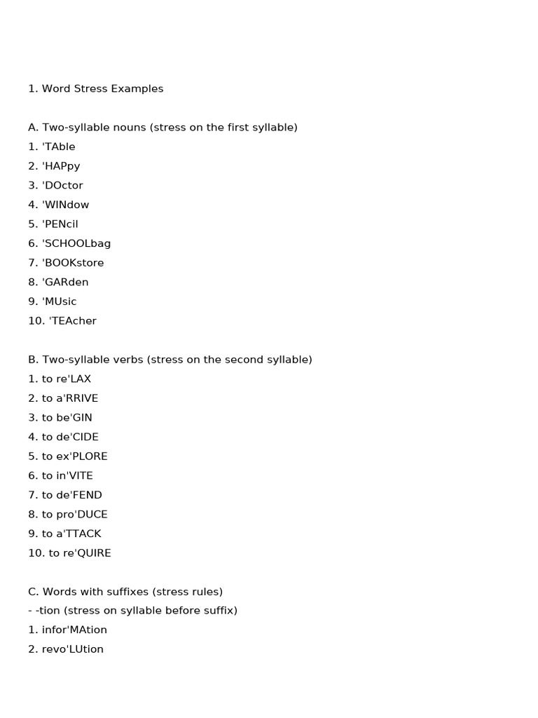 English Stress Patterns Explained | PDF