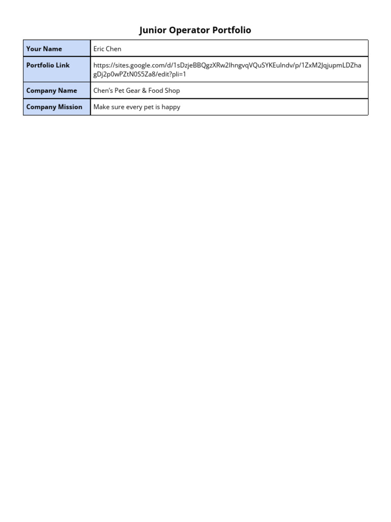 Eric Chen (Student) - Junior Operator Portfolio | PDF