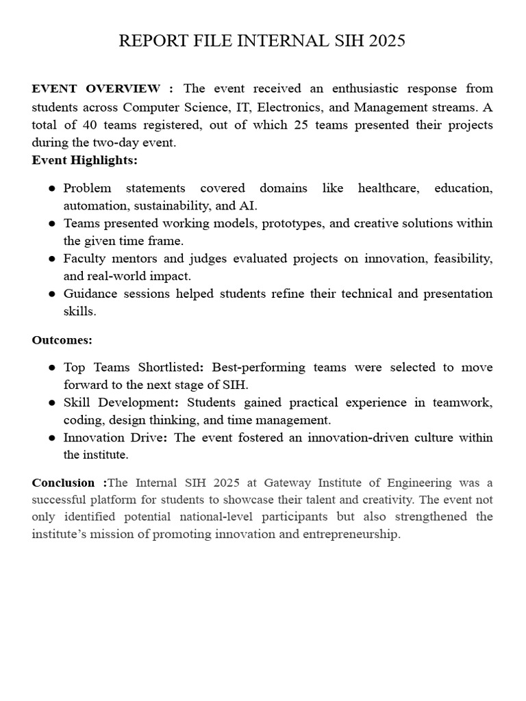 Internal SIH 2025 Event Summary | PDF | Creativity | Innovation