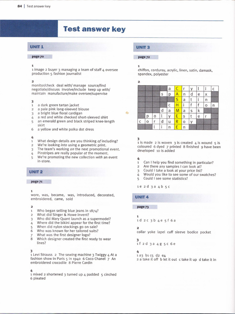 Tests Answers | PDF | Softlines (Retail) | Aesthetics