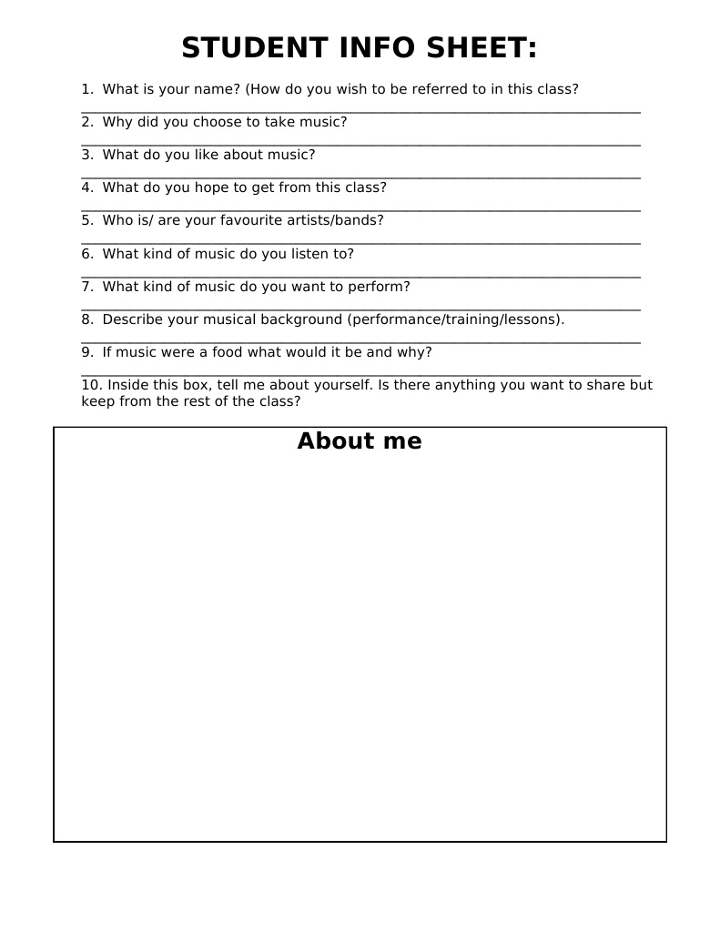 Student Info Sheet | PDF | Social Science