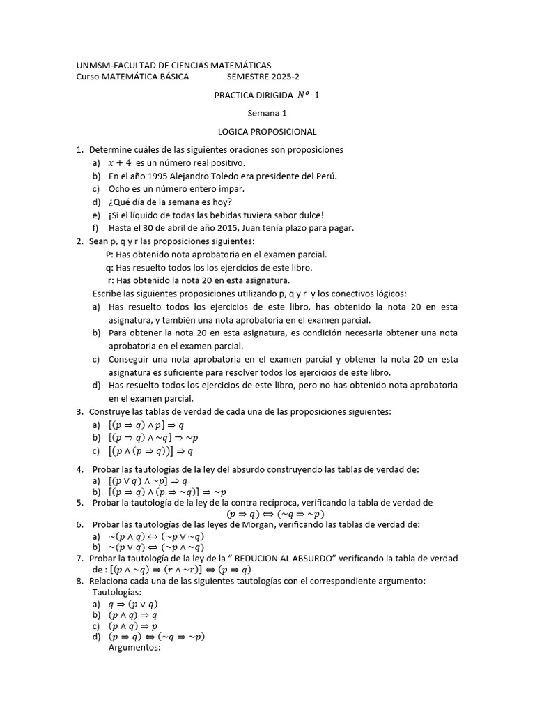 Lógica Proposicional en Matemática Básica | PDF | Proposición ...