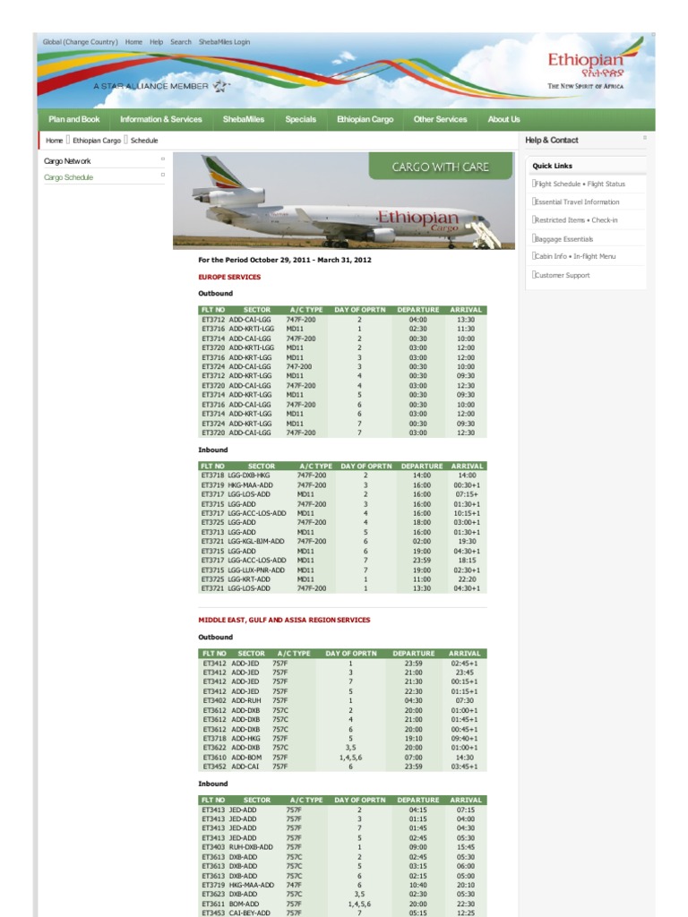 Ethiopian - Cargo - Schedules | PDF | Aviation | Industries