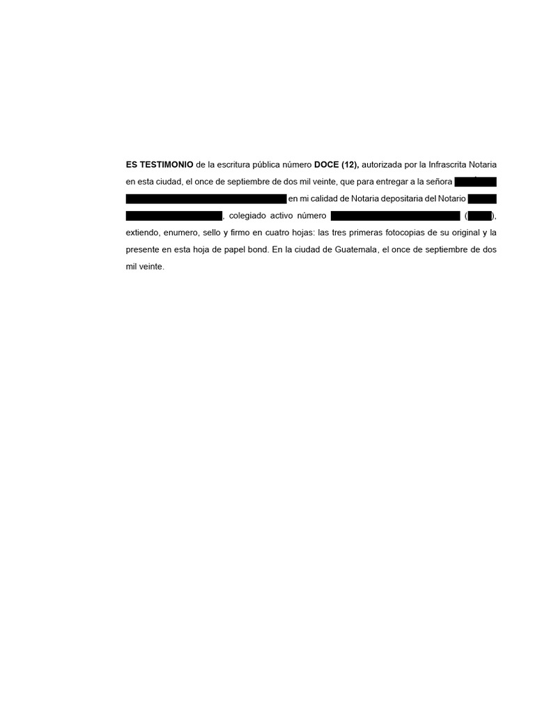 Testimonio Notarial de Escritura Pública | PDF